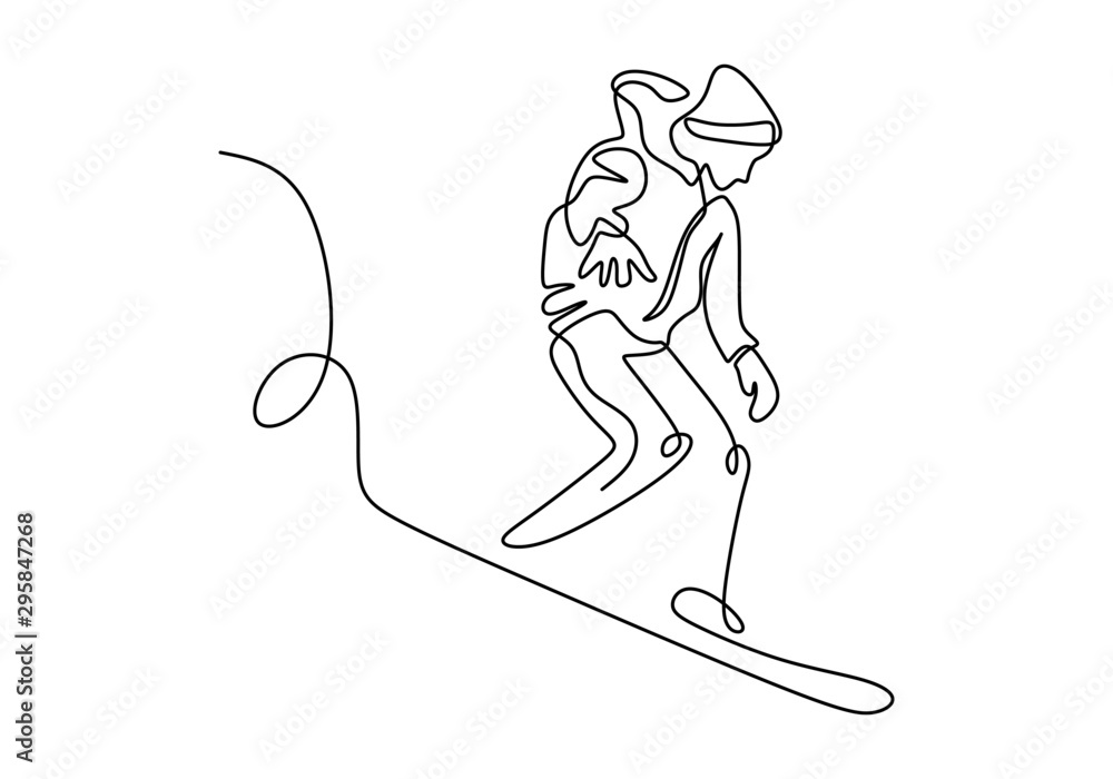 One line drawing of man doing winter sport. Person of ski racer ...