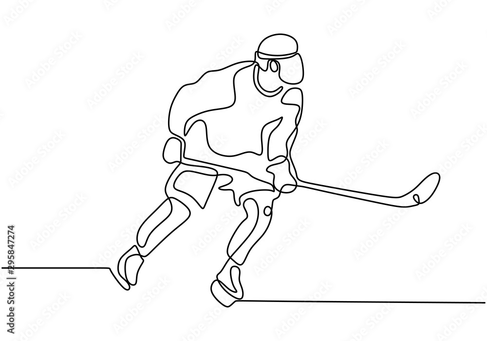 Ice hockey player one continuous line drawing vector illustration ...