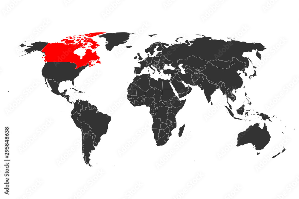 Canada map highlighted with red mark on world map vector Stock Vector ...