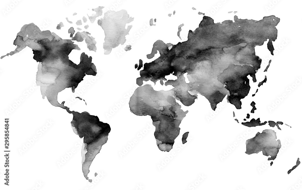 World map, Illustration of hand painted Earth map in watercolor style ...