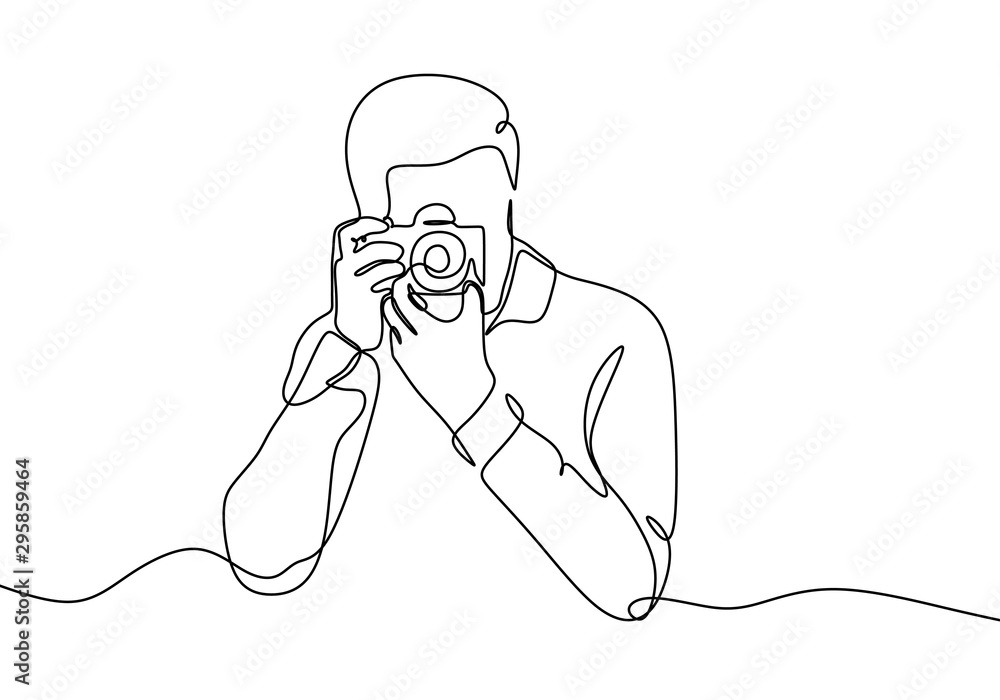 Continuous One Line Drawing Of Man Taking Picture With Camera