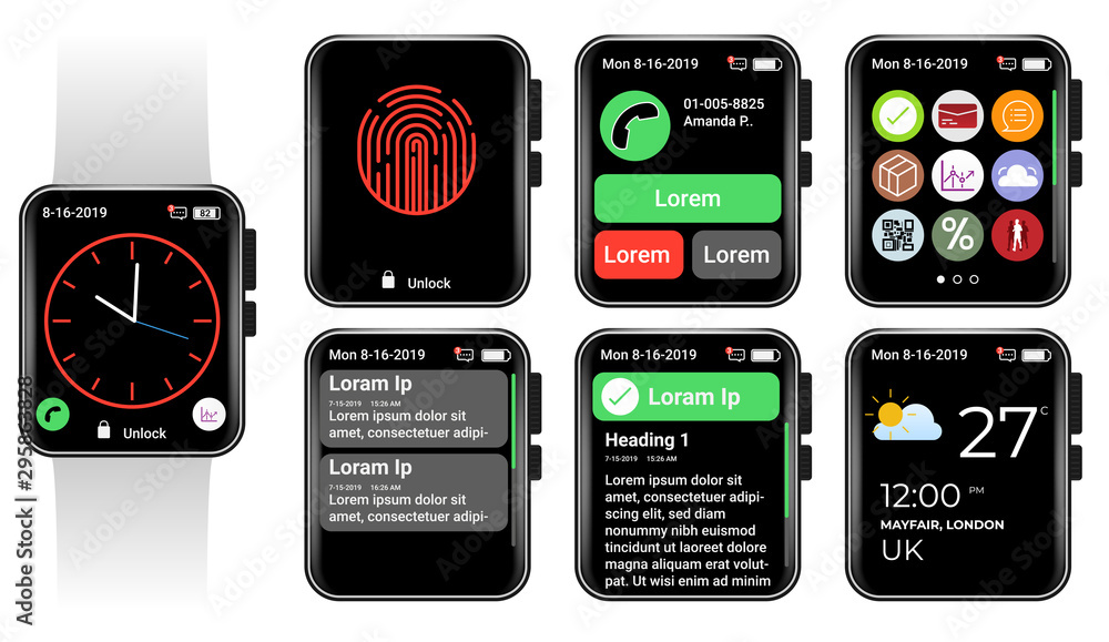 Smart watch user interface vector 素材庫向量圖 | Adobe Stock