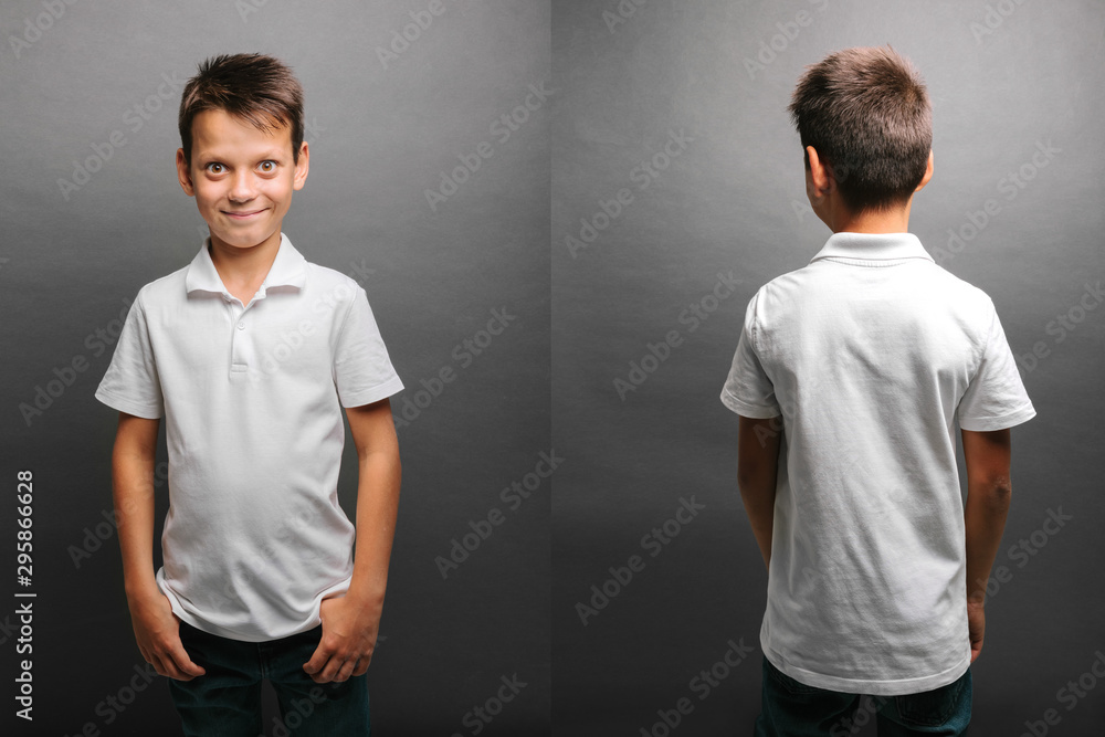 model child posing on gray background Stock Photo | Adobe Stock