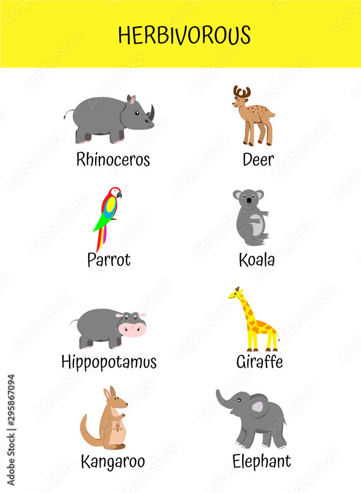 Herbivores. Table, list for preschoolers, schoolchildren, schools ...