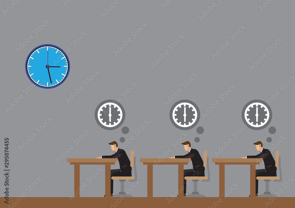 Office Workers Thinking About Knock Off Time Cartoon Vector ...