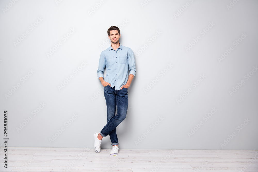 Full length photo of charming attractive rich wealthy millionaire man ...