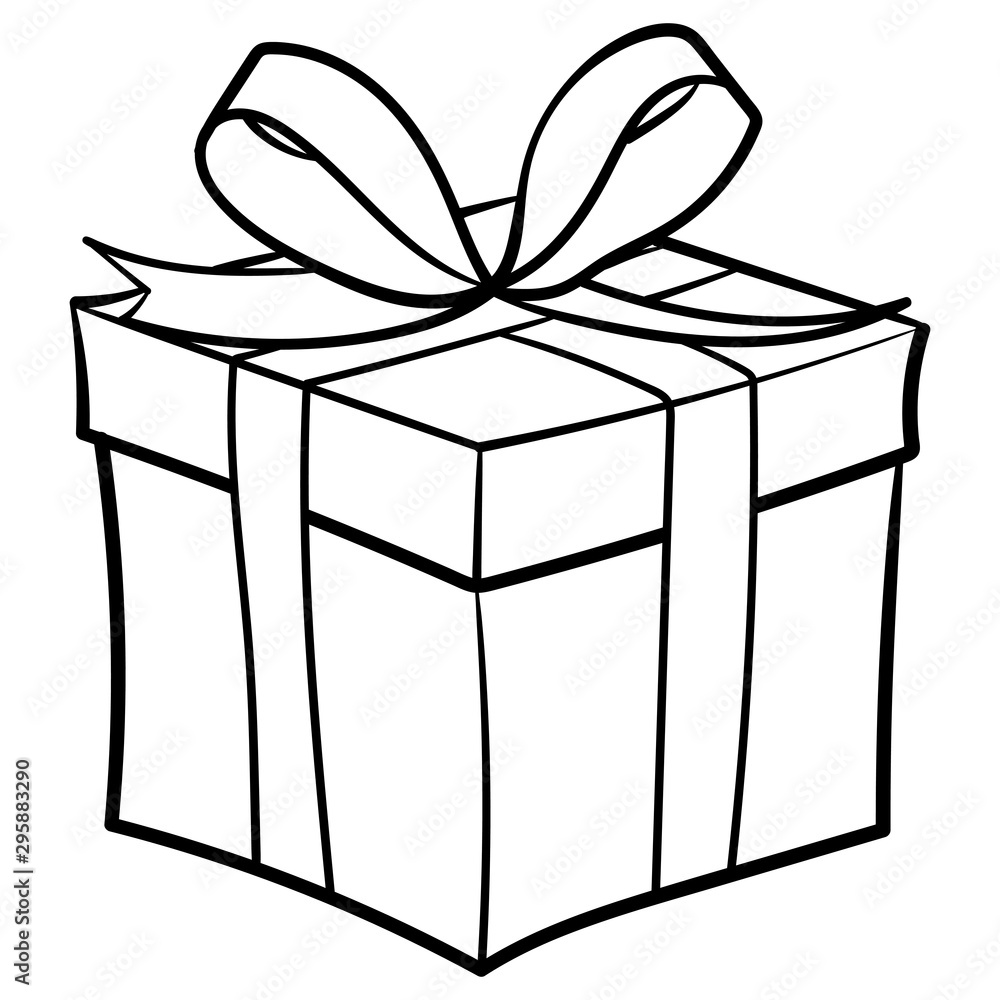gift with bow. box, outline, comic, monochrome, christmas, birthday ...