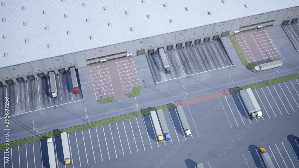 Time lapse and top view of warehouse, logistics park with loading hub ...