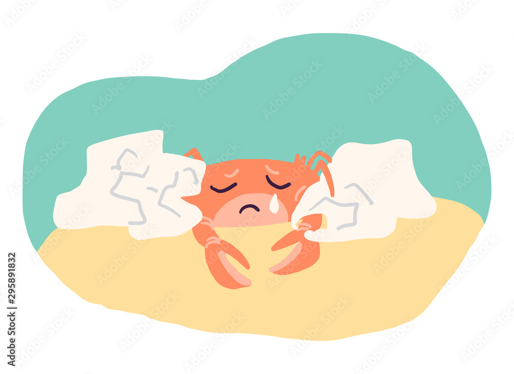 Water pollution, ecology concept illustration template. Sad crab ...