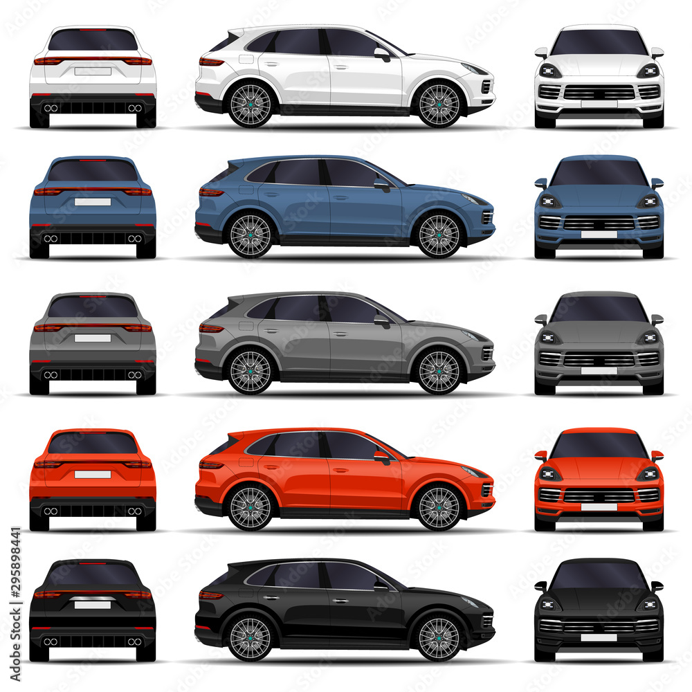 realistic SUV car. cars set. front view; side view; back view. Stock ...