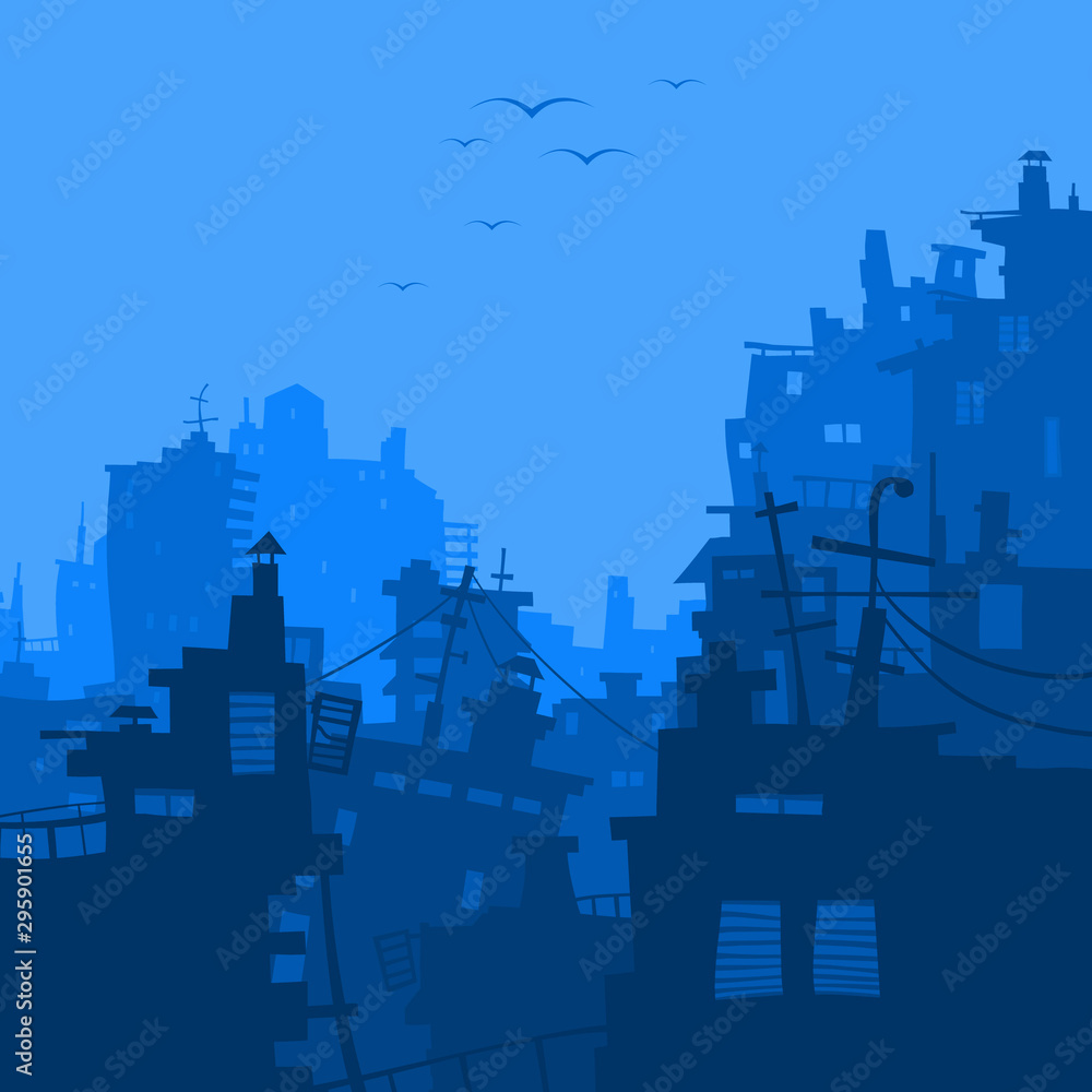 cartoon blue city background with different houses Stock Vector | Adobe ...