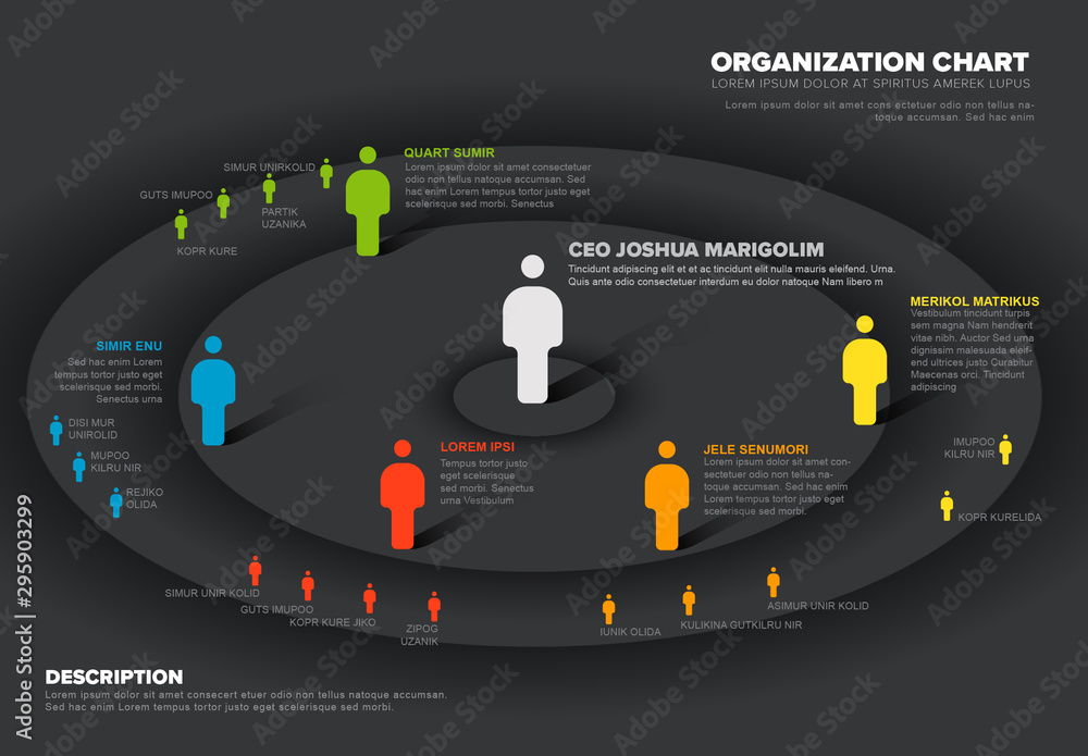 Dark Hierarchy Organization Info Chart Layout with Circles Stock ...