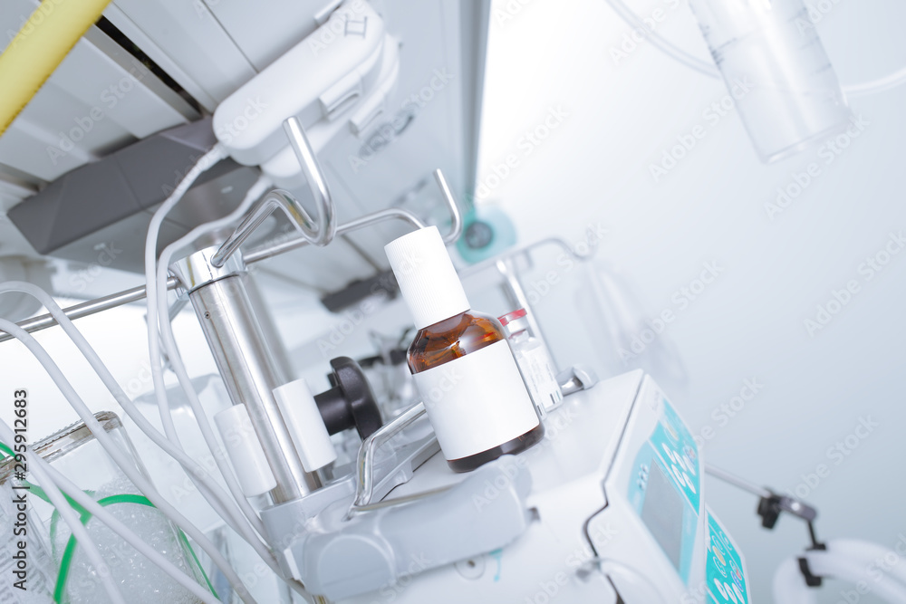 Glass vial on the medical devices in the ICU Stock Photo | Adobe Stock
