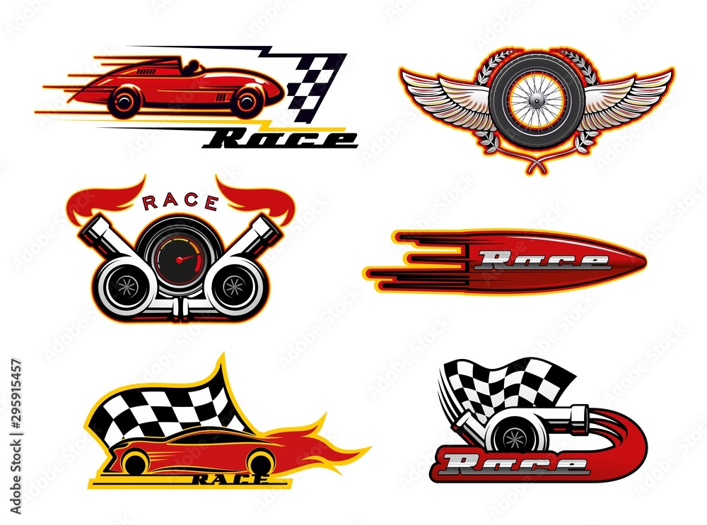 Racing cars, speedometer and flag. Motor sport Stock Vector | Adobe Stock