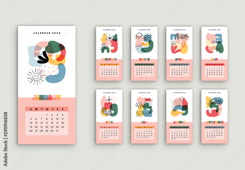 Colorful Illustrative Calendar Layout Stock Template | Adobe Stock