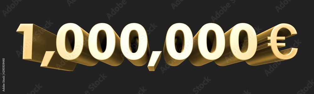 1.000.000€ One million euros. Metallic gold 3D numbers. 3D Illustration. Rendering. Isolated on ...