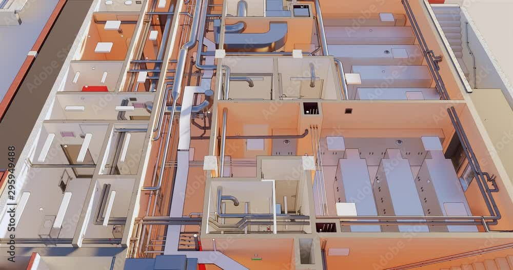 3D BIM model of the floor plan of a building with utilities Top view ...