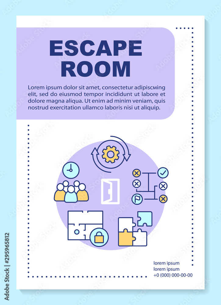 Escape room poster template layout. Quest banner, booklet, leaflet ...