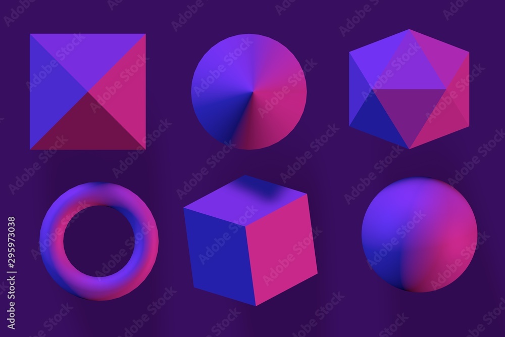 3d abstract geometric shapes in neon light. 3d render illustration ...