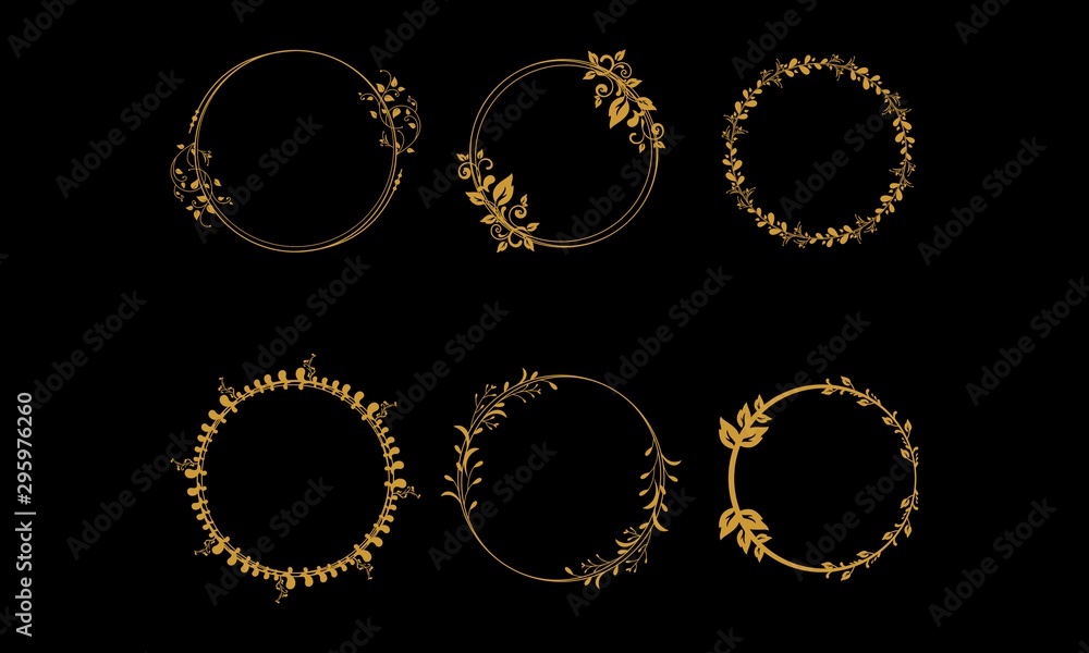 Set of vector graphic circle frames. Wreaths for design, logo template ...