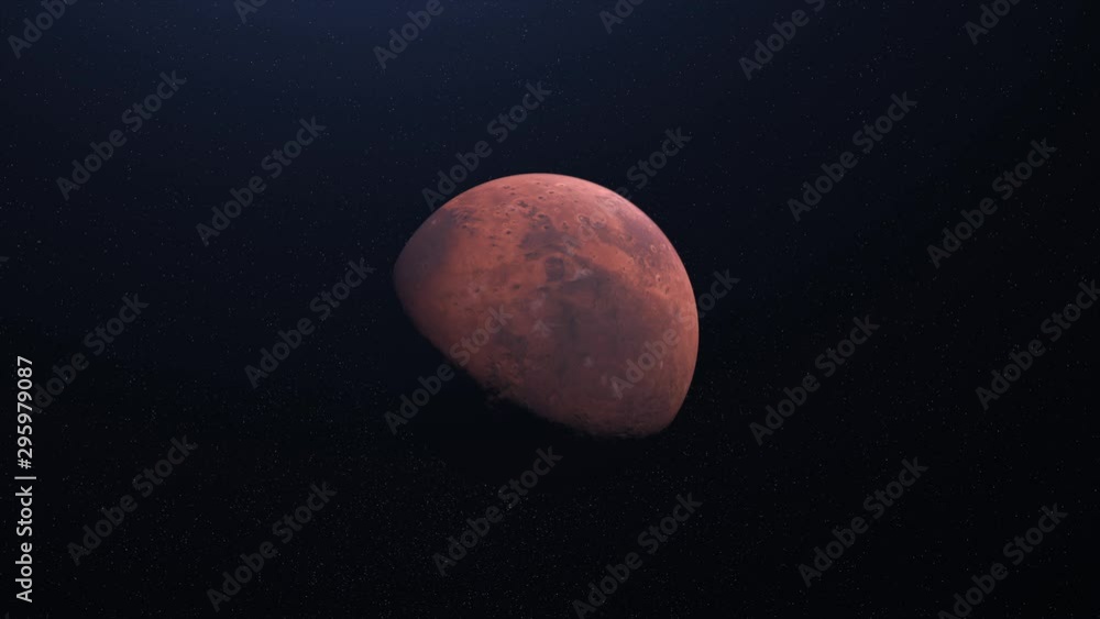 Beautiful abstraction of red Mars planet rotating on black background ...