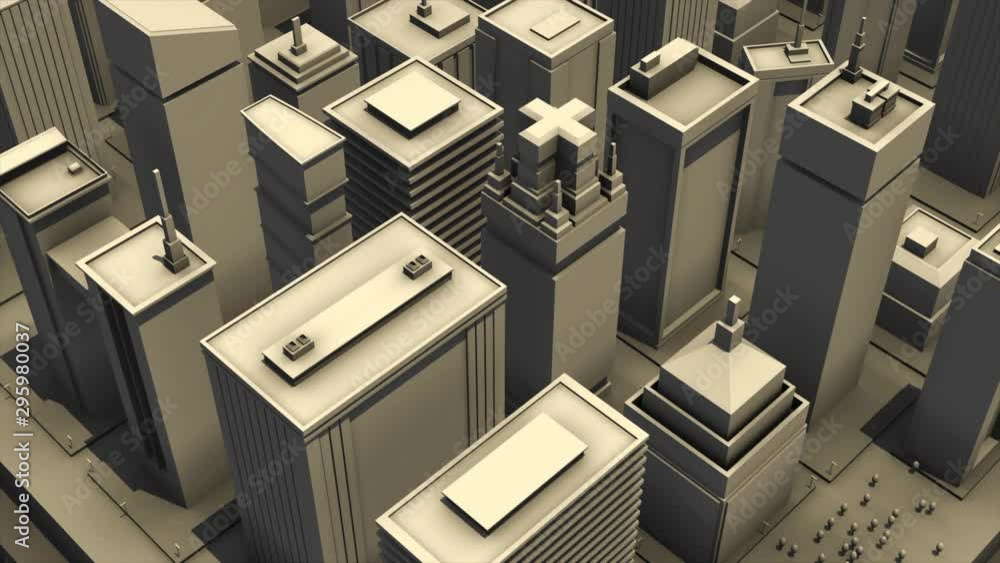 Abstract animation of 3d architectural scale model of big modern city ...