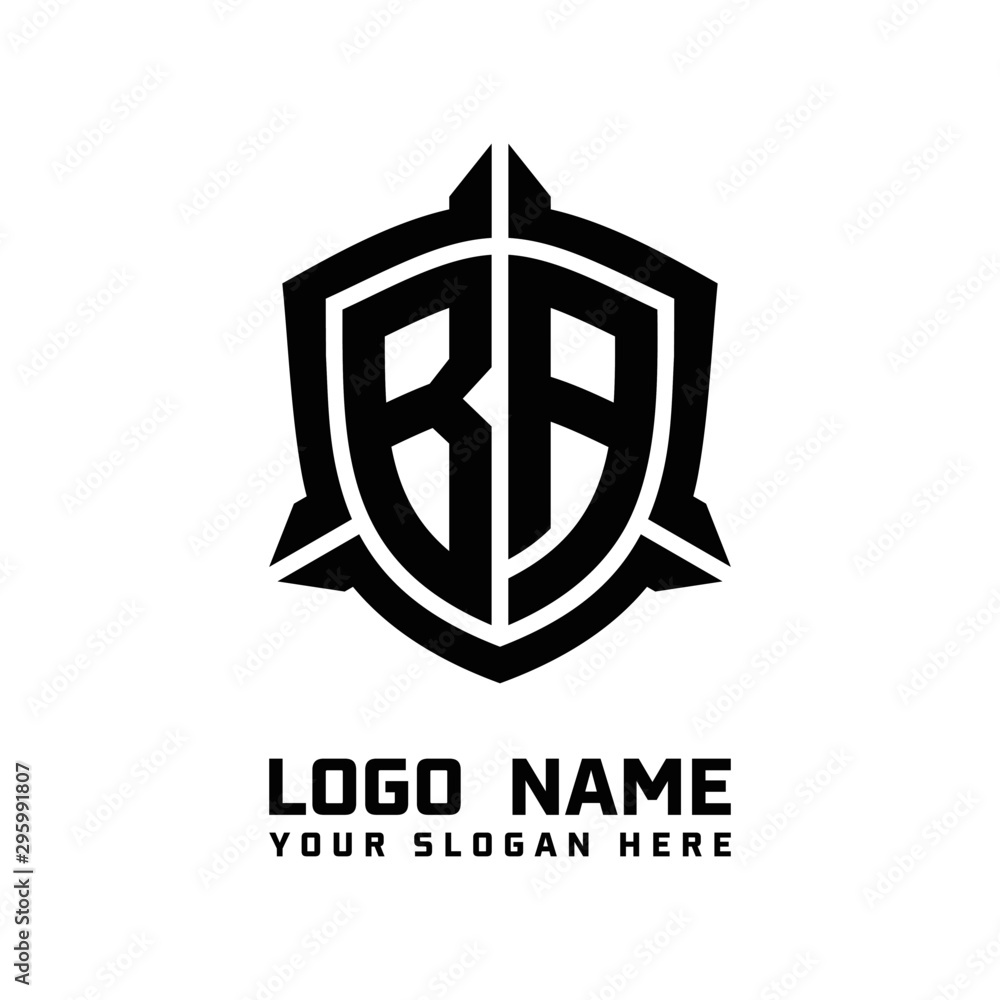 initial BA letter with shield style logo template vector. shield shape ...