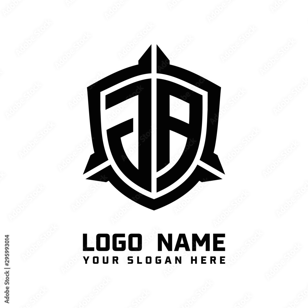 initial JA letter with shield style logo template vector. shield shape ...