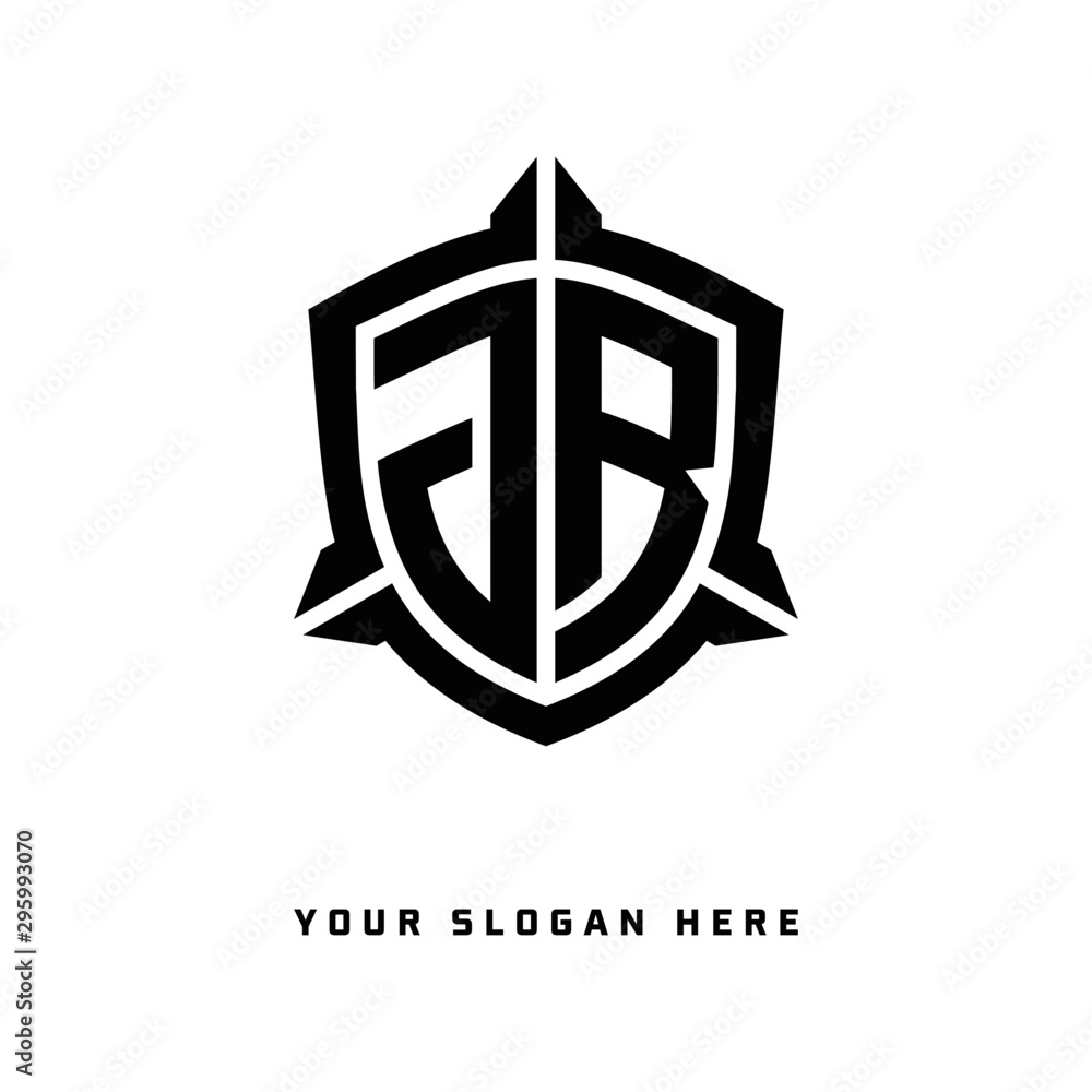 initial JR letter with shield style logo template vector. shield shape ...