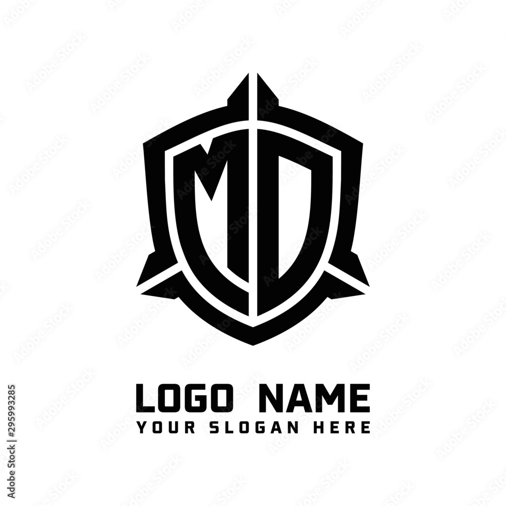initial MD letter with shield style logo template vector. shield shape ...