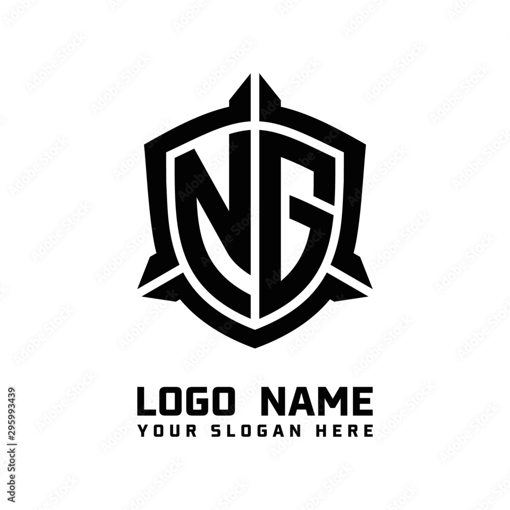 initial NG letter with shield style logo template vector. shield shape ...