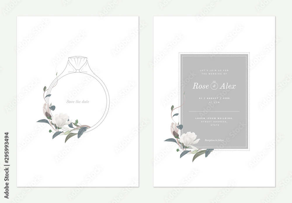 Flowers and foliage wedding invitation card template design, wedding ...