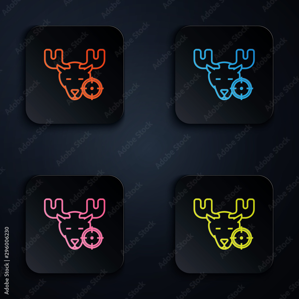 Color neon line Hunt on moose with crosshairs icon on white background ...