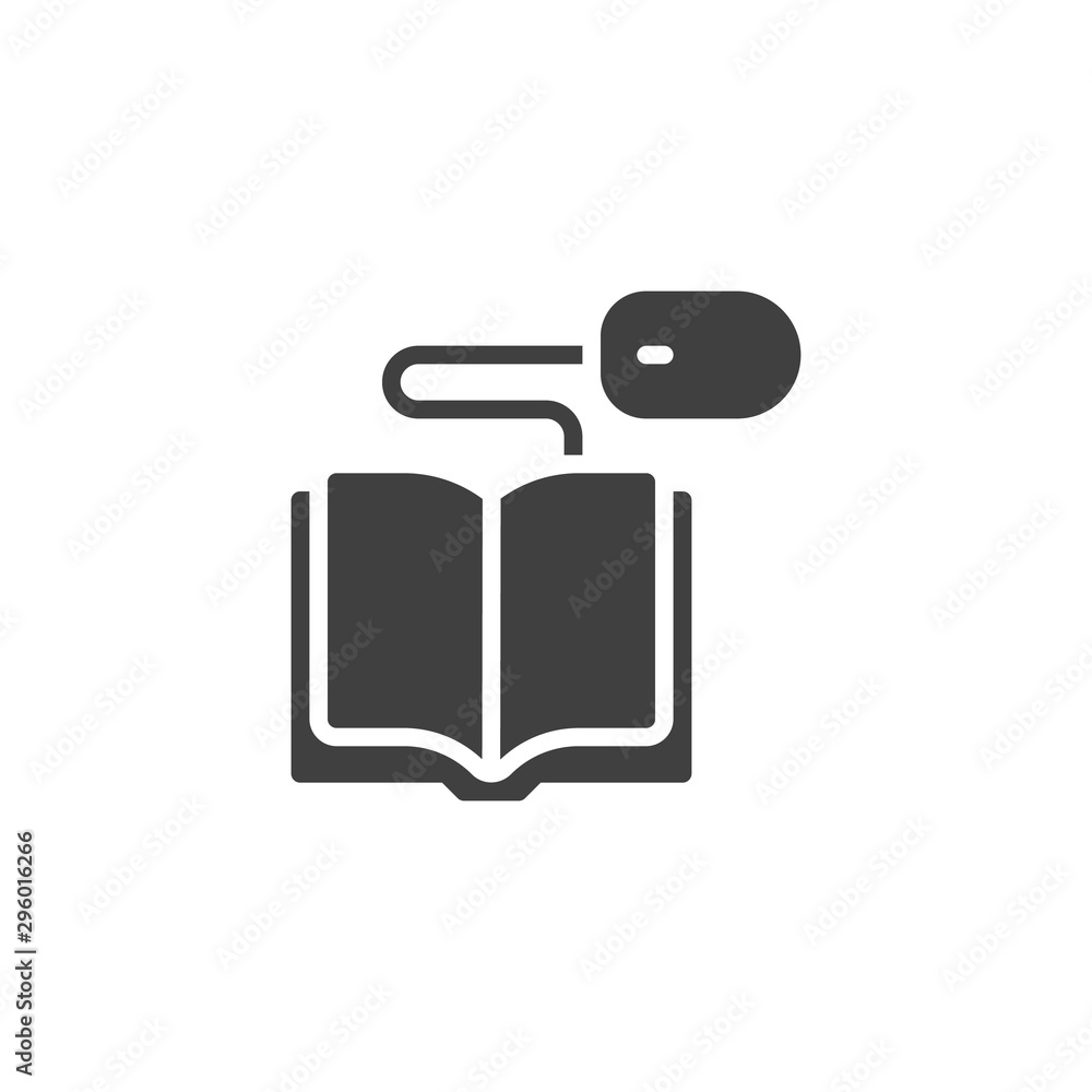 Book with computer mouse vector icon. ebook filled flat sign for mobile ...