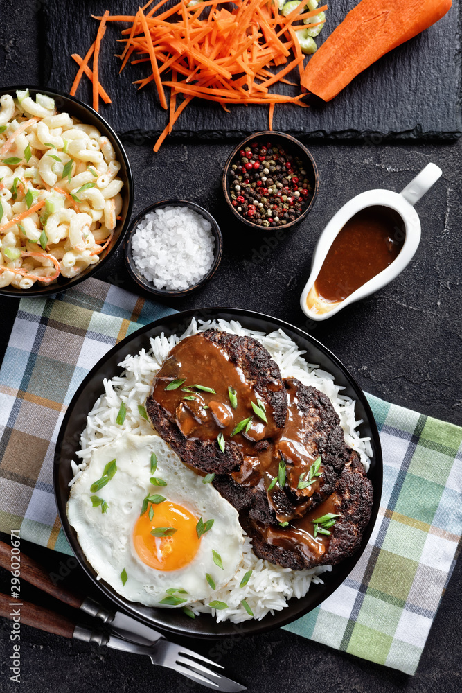 loco moco of rice, burgers and egg Stock Photo | Adobe Stock