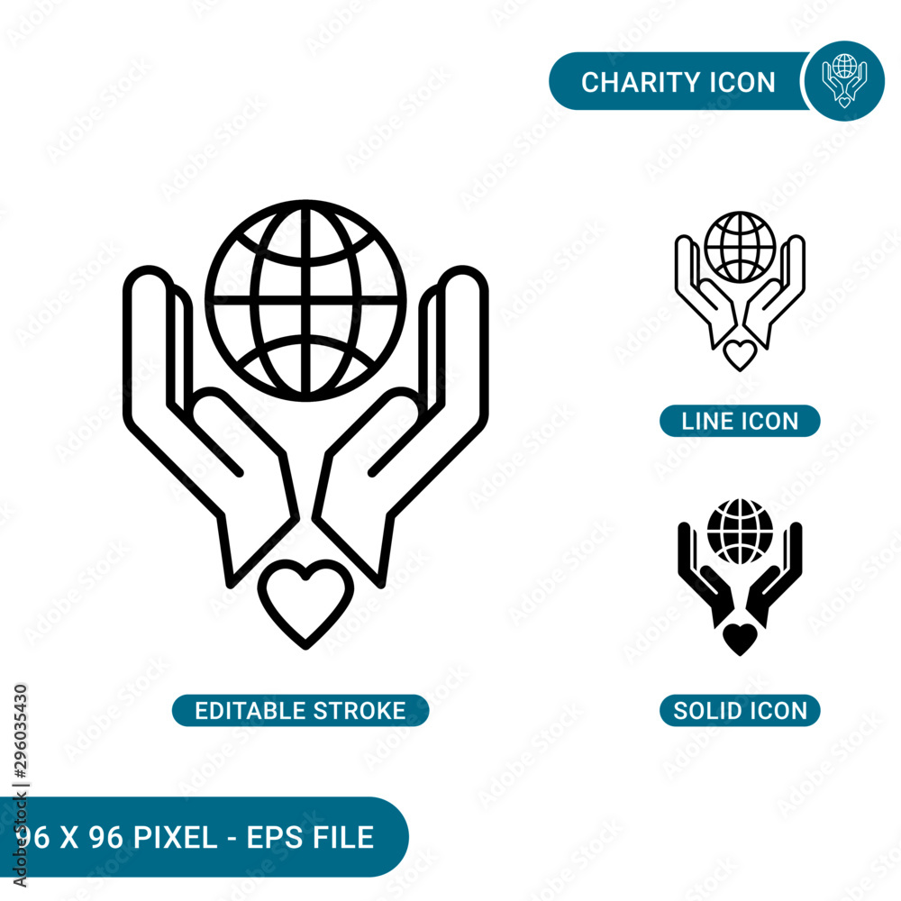 World charity icons set vector illustration with solid icon line style ...