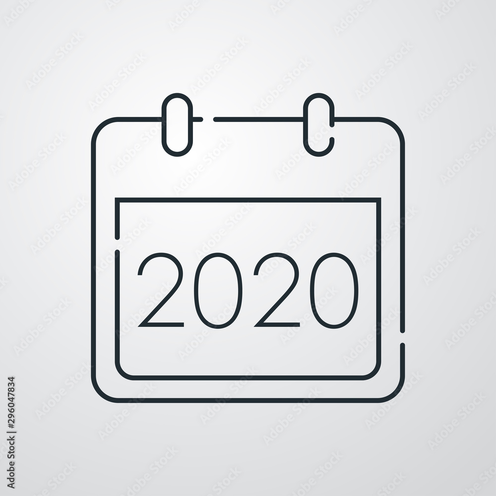 Icono plano lineal calendario con año 2020 en fondo gris Stock Vector ...