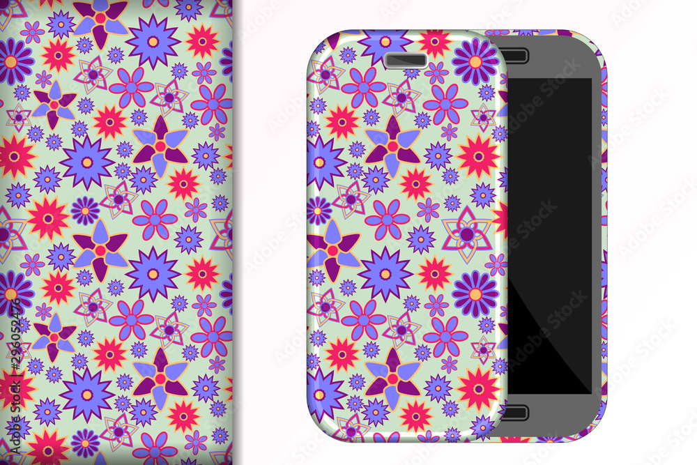 Seamless pattern with colorful print with case for mobile phone layout ...