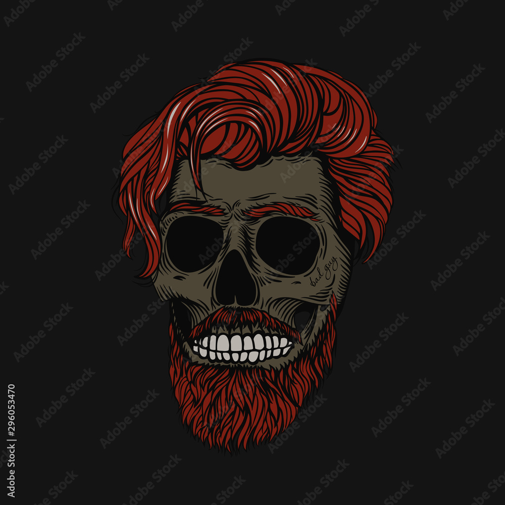 Bearded skull with ginger hair. Stylish men's hairstyle and beard ...