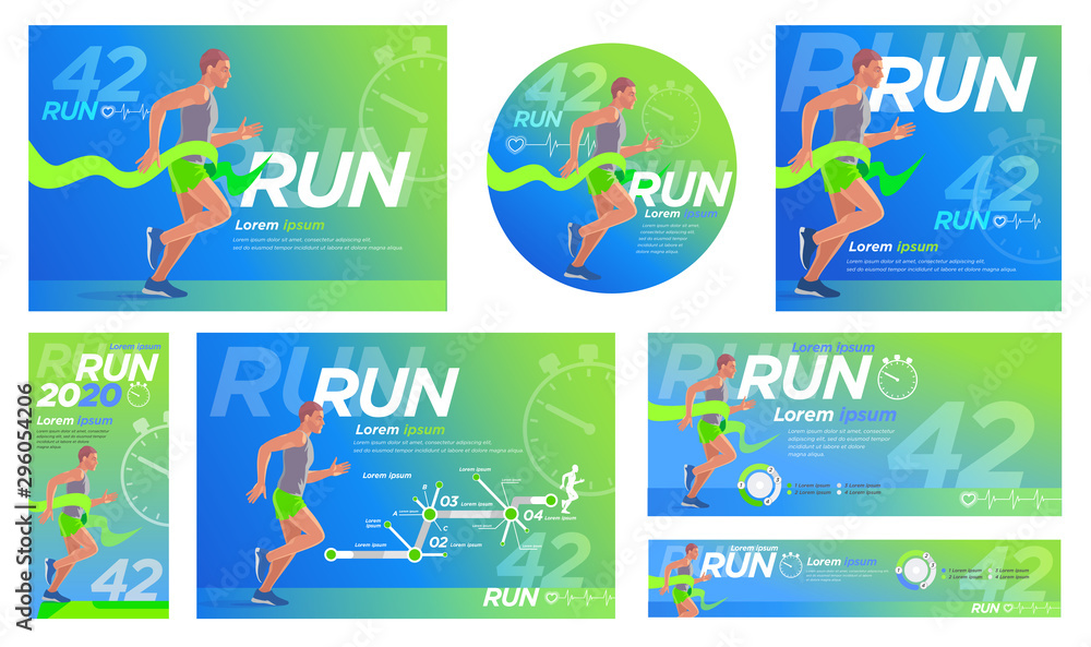 Runner Design presentation Set of cover page banner CD booklet Stock ...