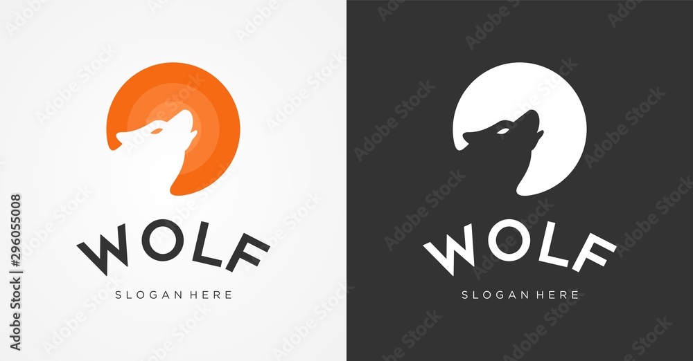 Wolf Logo design vector template circle shape negative space style ...