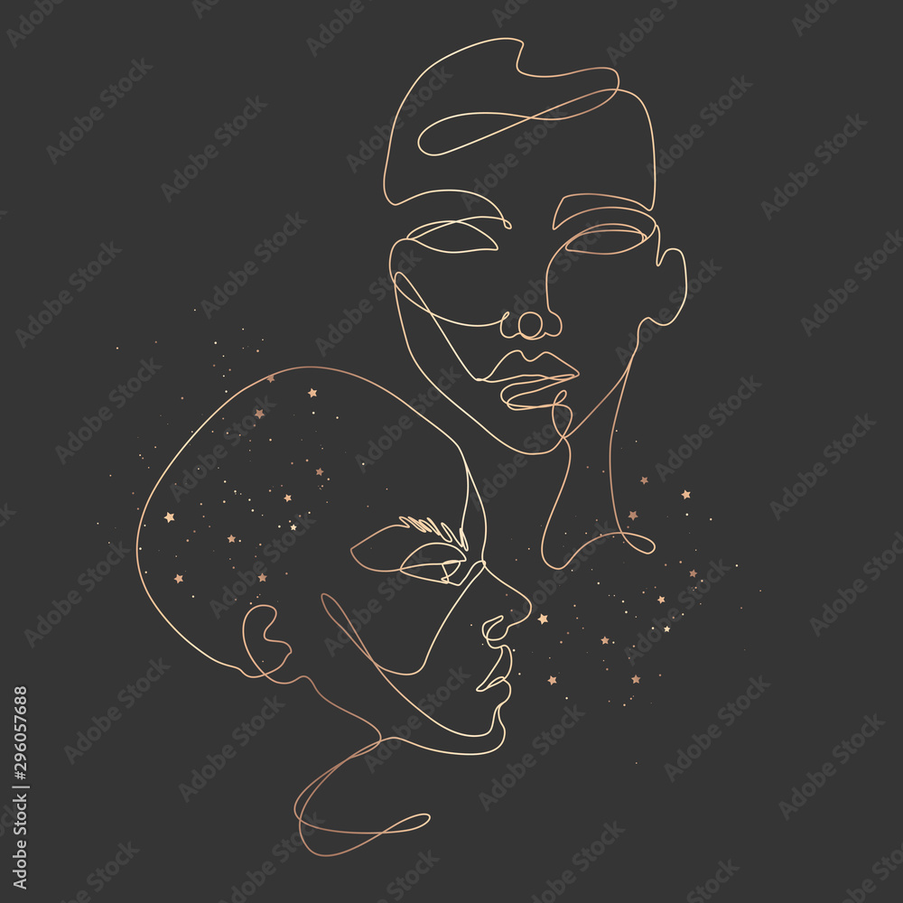 One line portraits. Continuous line drawing. Woman faces. Stock Vector ...