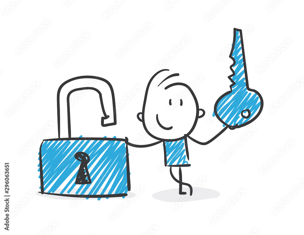 Stickman Blue: Key, Lock. (Nr. 143) Stock Vector | Adobe Stock