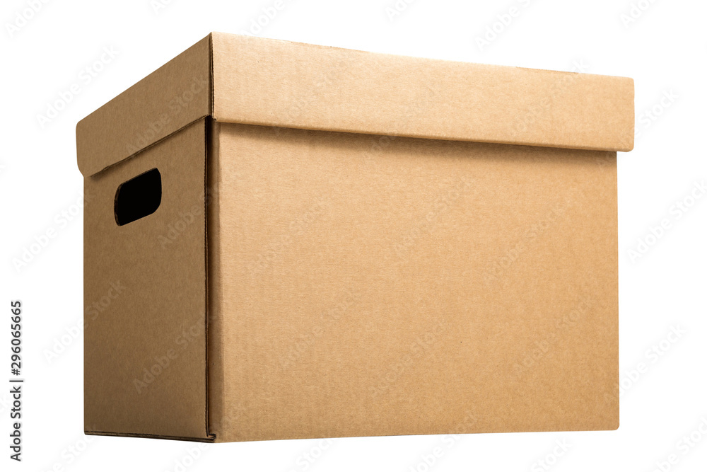 Cardboard archive storage box isolated on white background. Brown blank ...