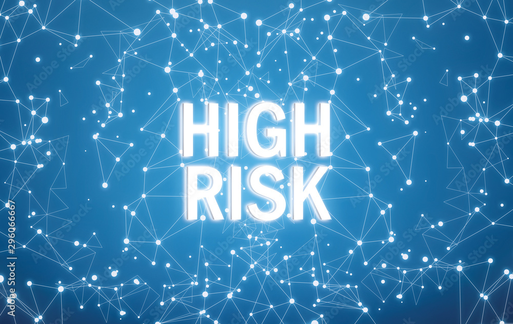 High risk on digital interface and blue network background Stock ...