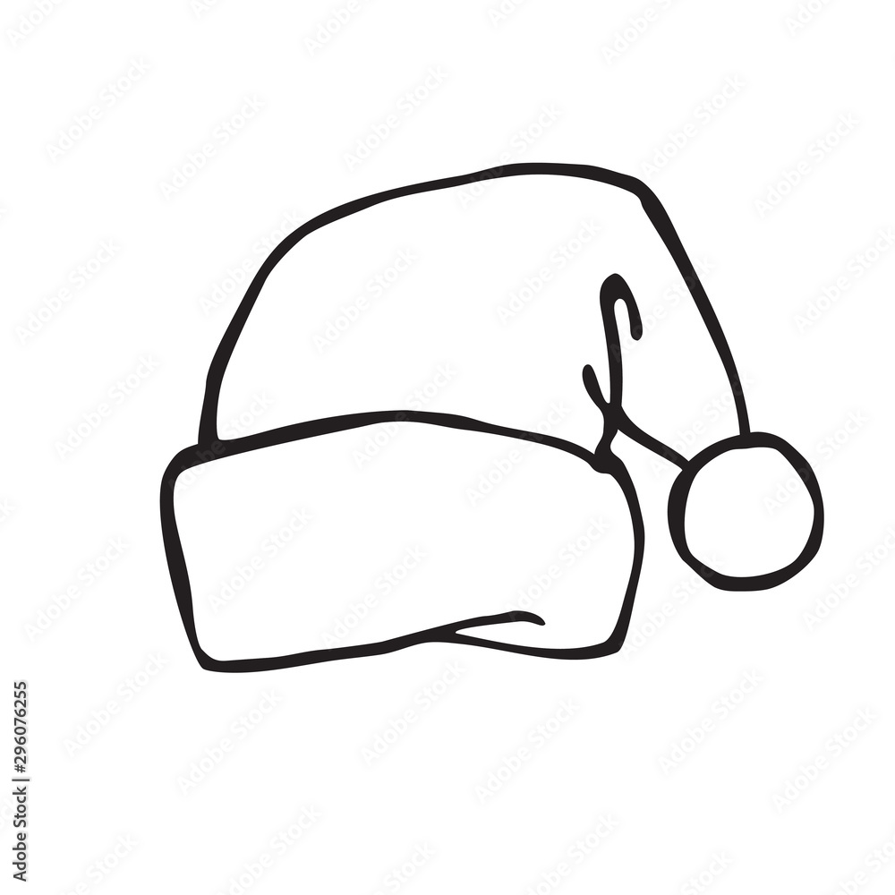 Santa hat vector icon. Linear black and white illustration for coloring ...