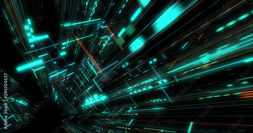 Seamless loop of abstract matrix hologram digital data flow. fly ...