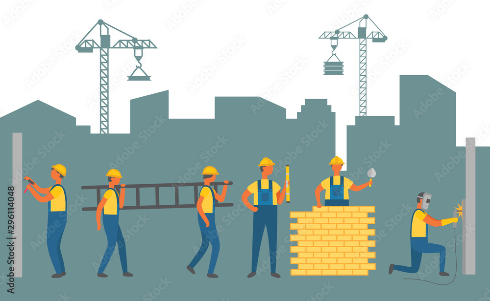 People working on construction of new infrastructure vector, man with ...