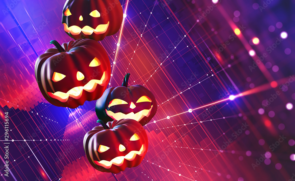Halloween. Jack Pumpkinhead, all saints night. Party in cyberpunk style ...