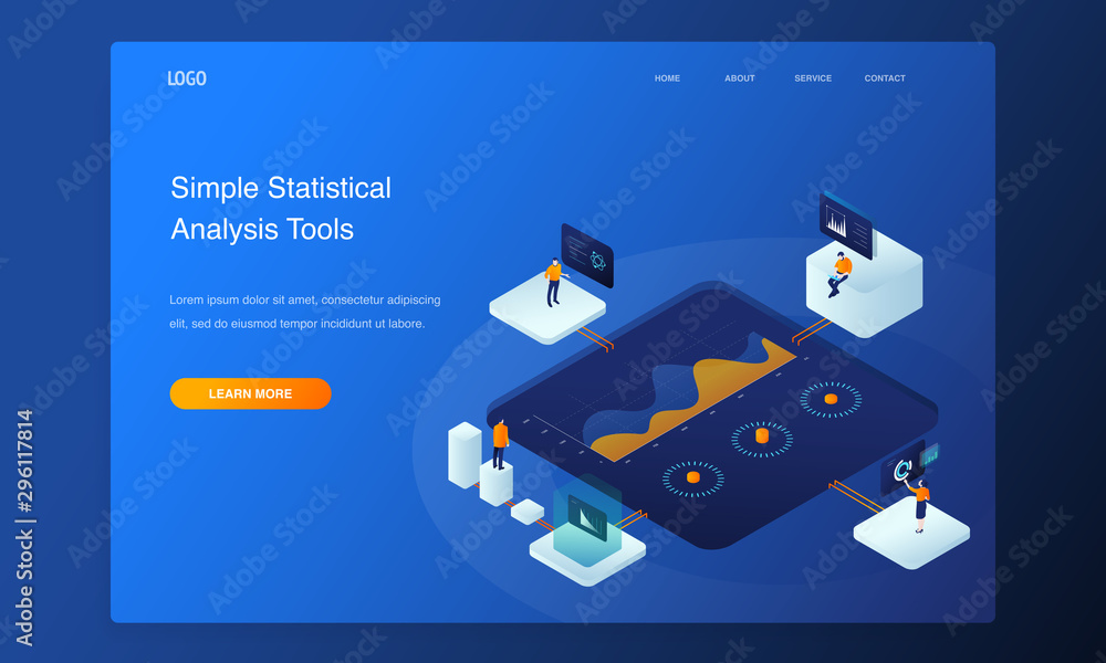 Website 3d Isometric Landing page of People interacting with charts and ...
